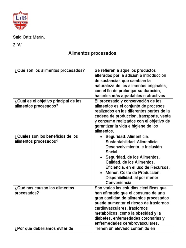 Alimentos Procesados | PDF | Alimentos | Comida y bebida