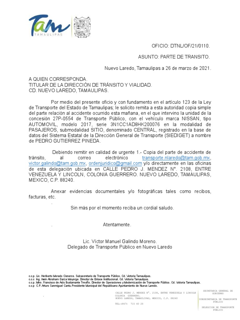 Oficio TRANSITO 2021 | Descargar gratis PDF | Transporte