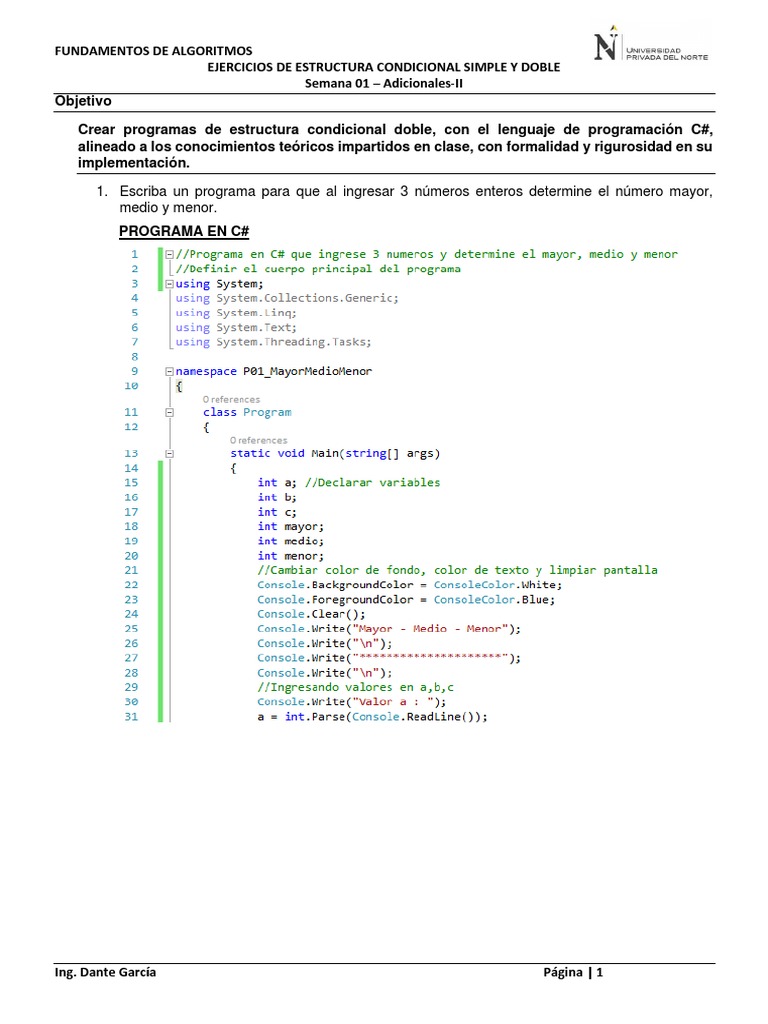 JP-LFAL-Sem01 Ejercicios Con Estructura Condicional Simple y Doble ...