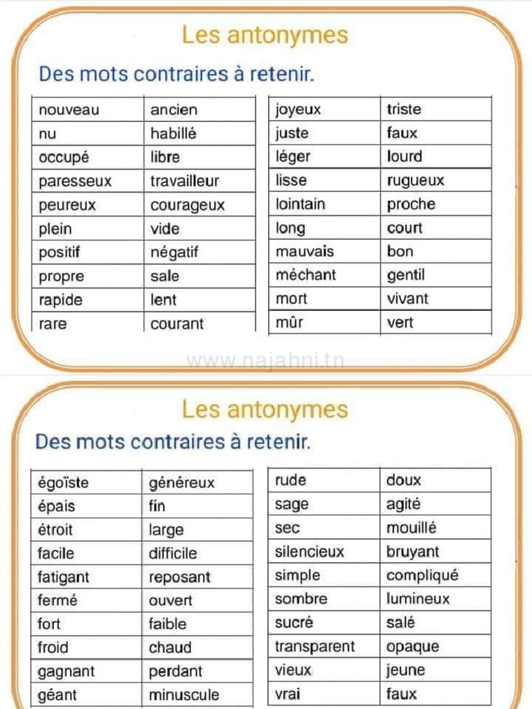 Les Synonymes Et Les Antonymes Pour 5eme Et 6eme Annee | PDF Les Synonymes Et Les Antonymes Pour 5eme Et 6eme Annee | PDF