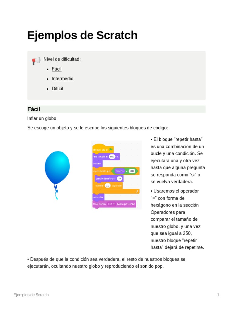 Ejemplos de Scratch: Fácil | PDF | Scratch (lenguaje de programación) | Informática