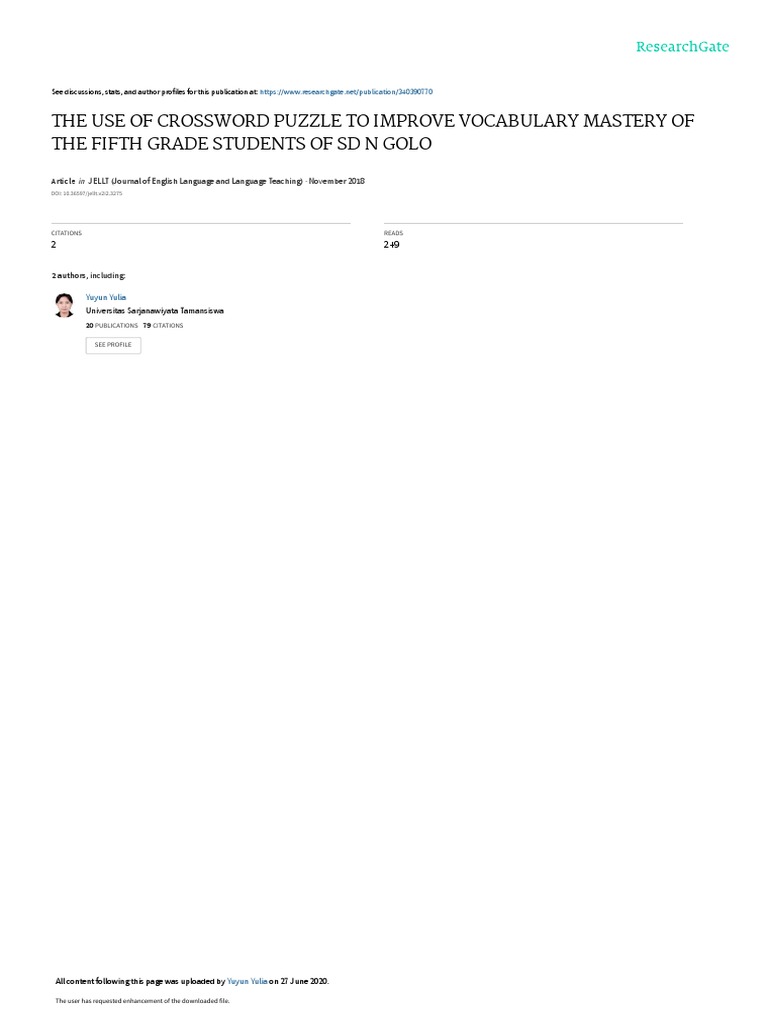 The Use of Crossword Puzzle To Improve Vocabulary | PDF | Teaching ...