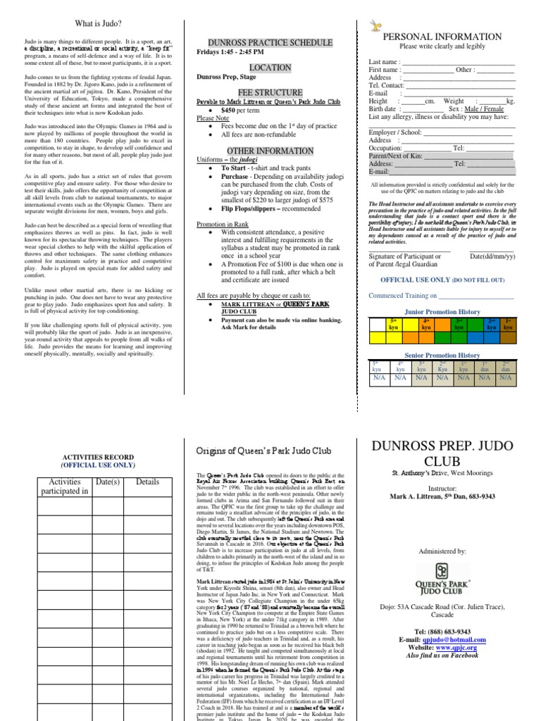 Dunross Registration Form | PDF | Judo | Jujutsu