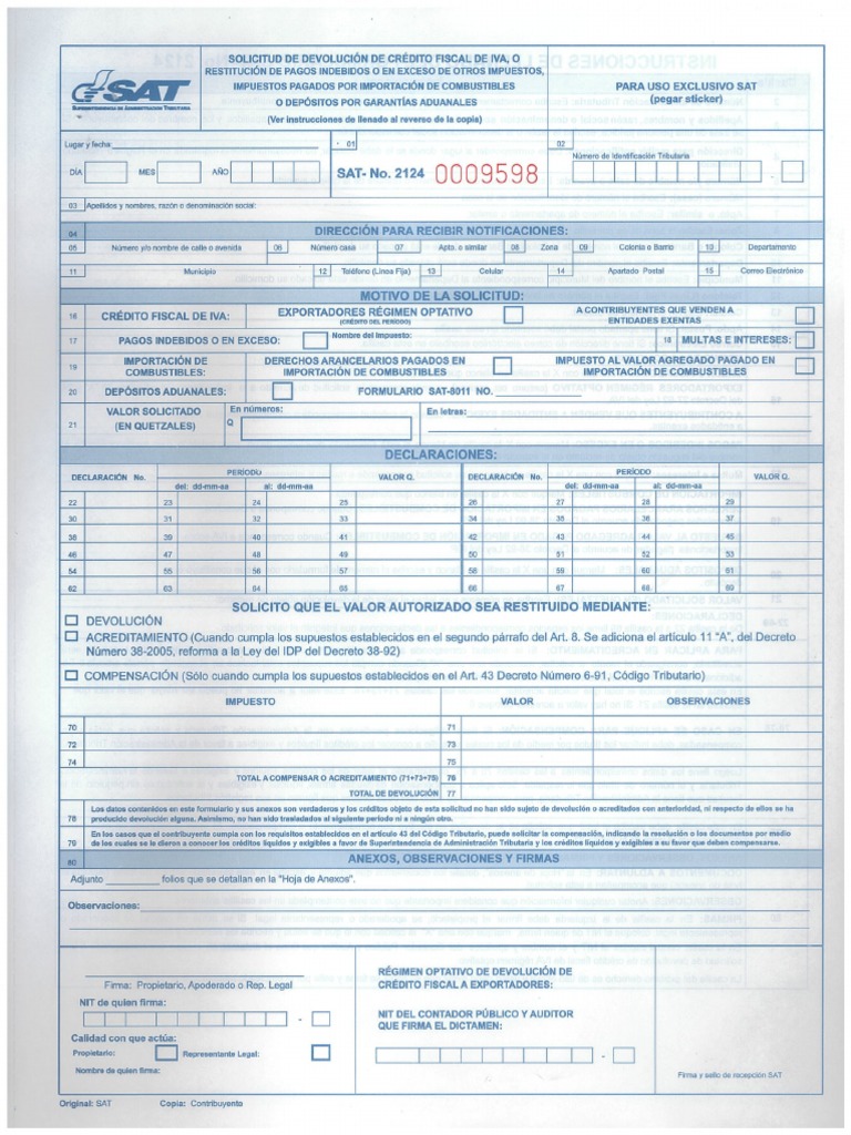 Formulario SAT - No. 2124 | PDF