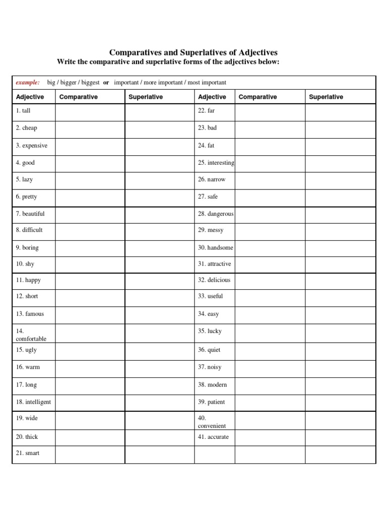 Comparative and Superlative Exercises | PDF | Adjective | Linguistics