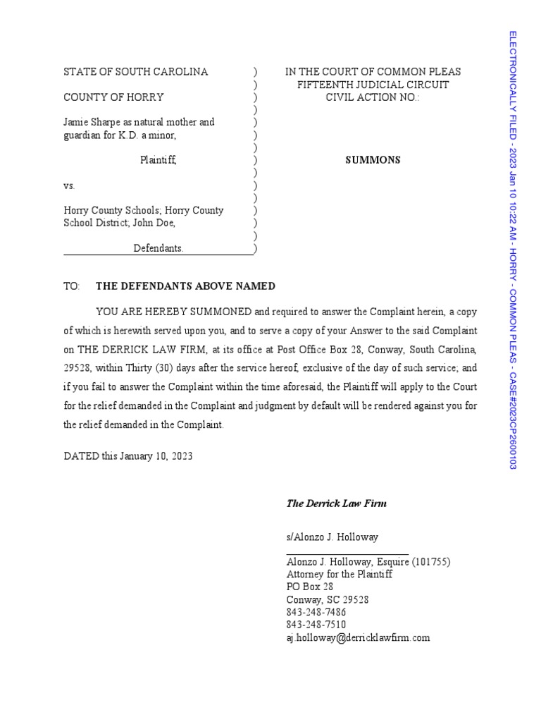 Horry County Schools Lawsuit | PDF | Negligence | Complaint