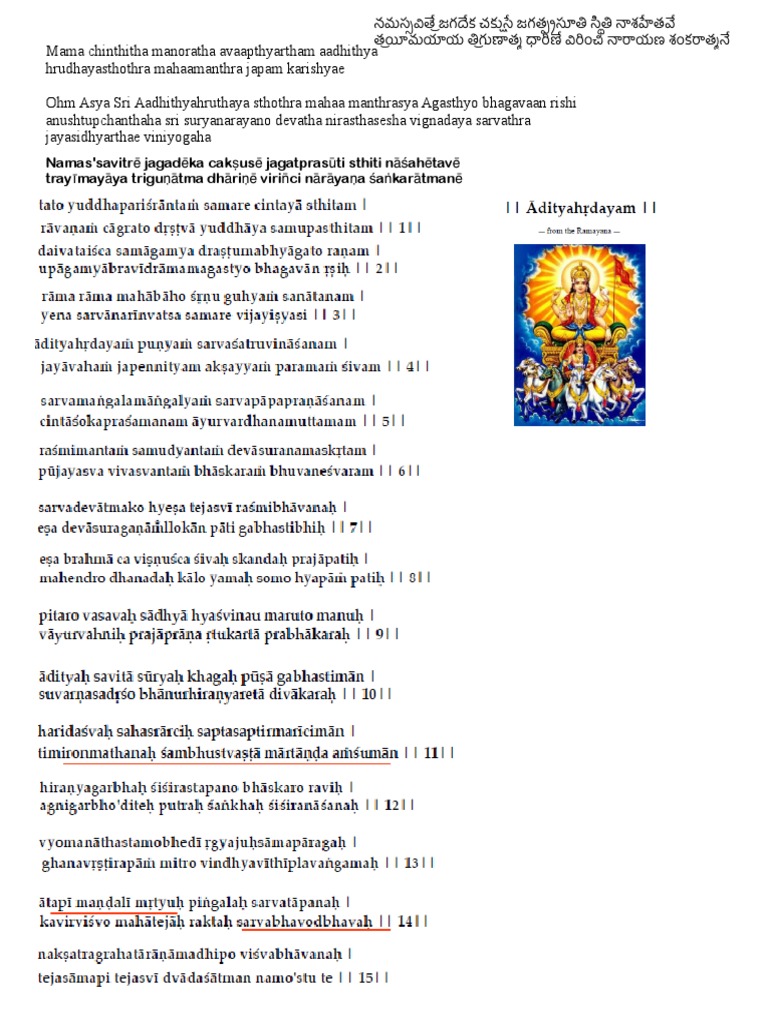 Aditya Hrudayam English | PDF