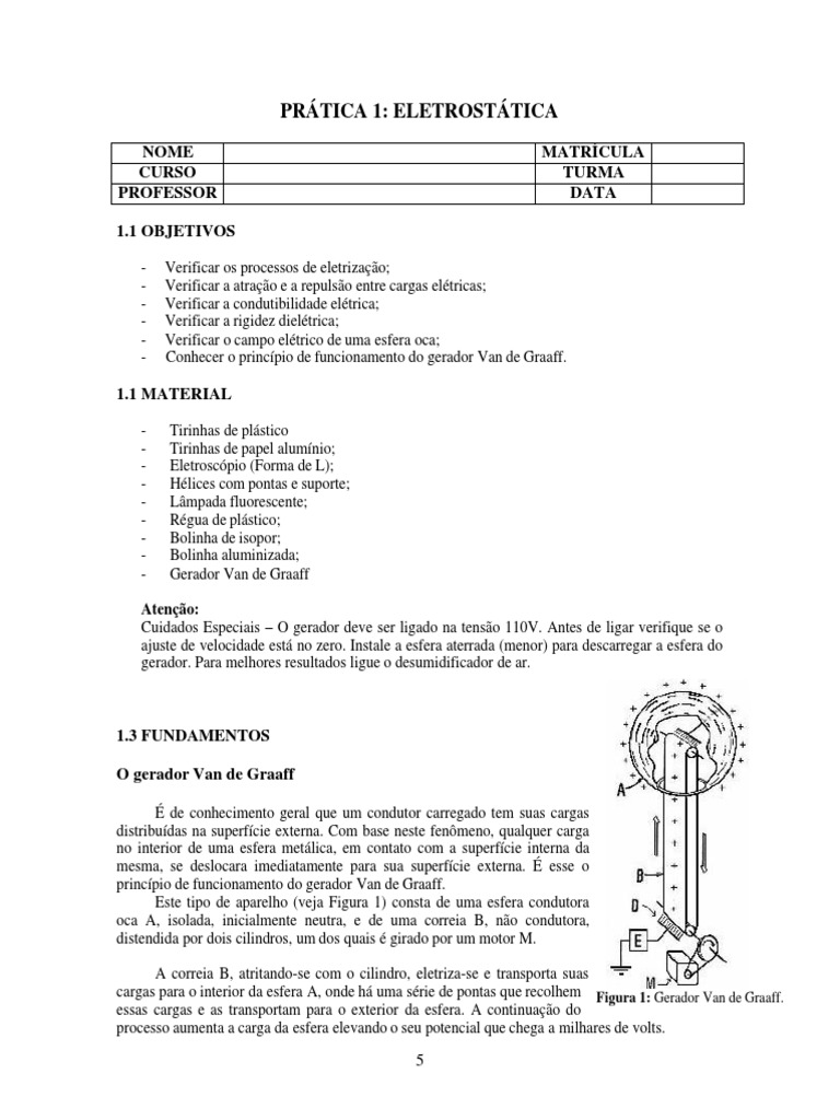 Pratica 1 Eletrostatica | PDF | Carga elétrica | Eletricidade
