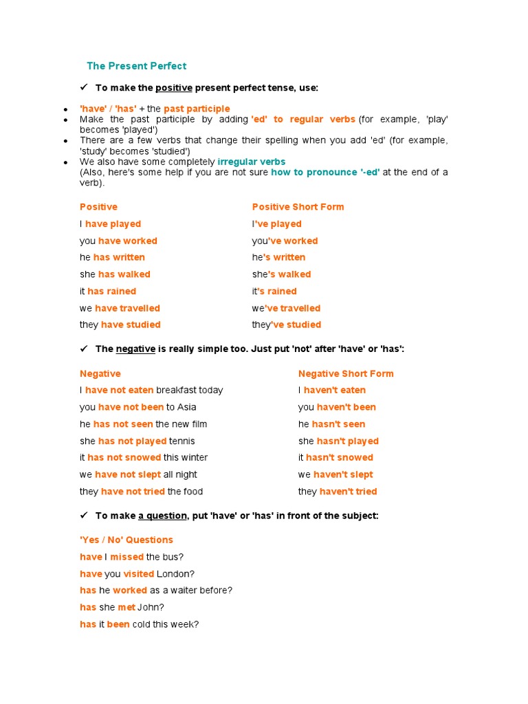 Present Perfect Tense Guide | PDF