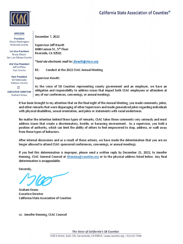 California State Association of Counties Letter To Jeff Hewitt | PDF California State Association of Counties Letter To Jeff Hewitt | PDF