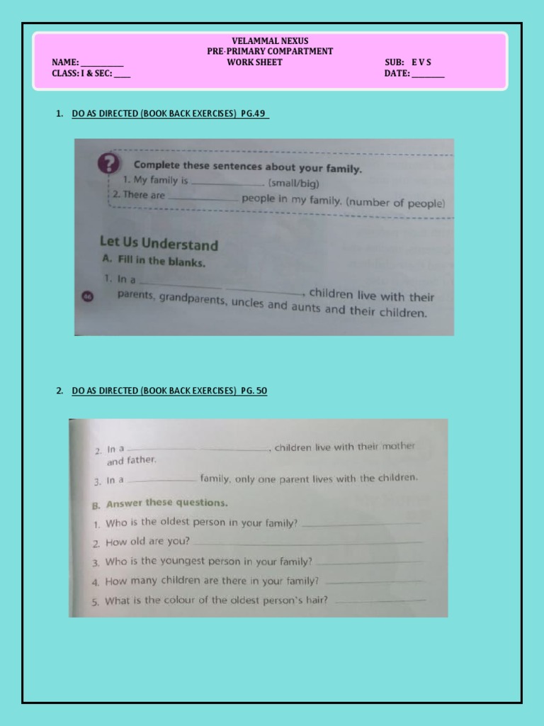 STD I Evs My Family Worksheet | PDF