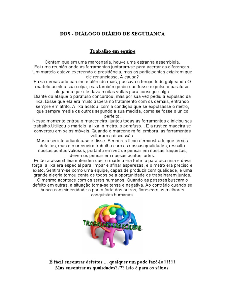 DDS - Diálogo sobre trabalho em equipe | PDF