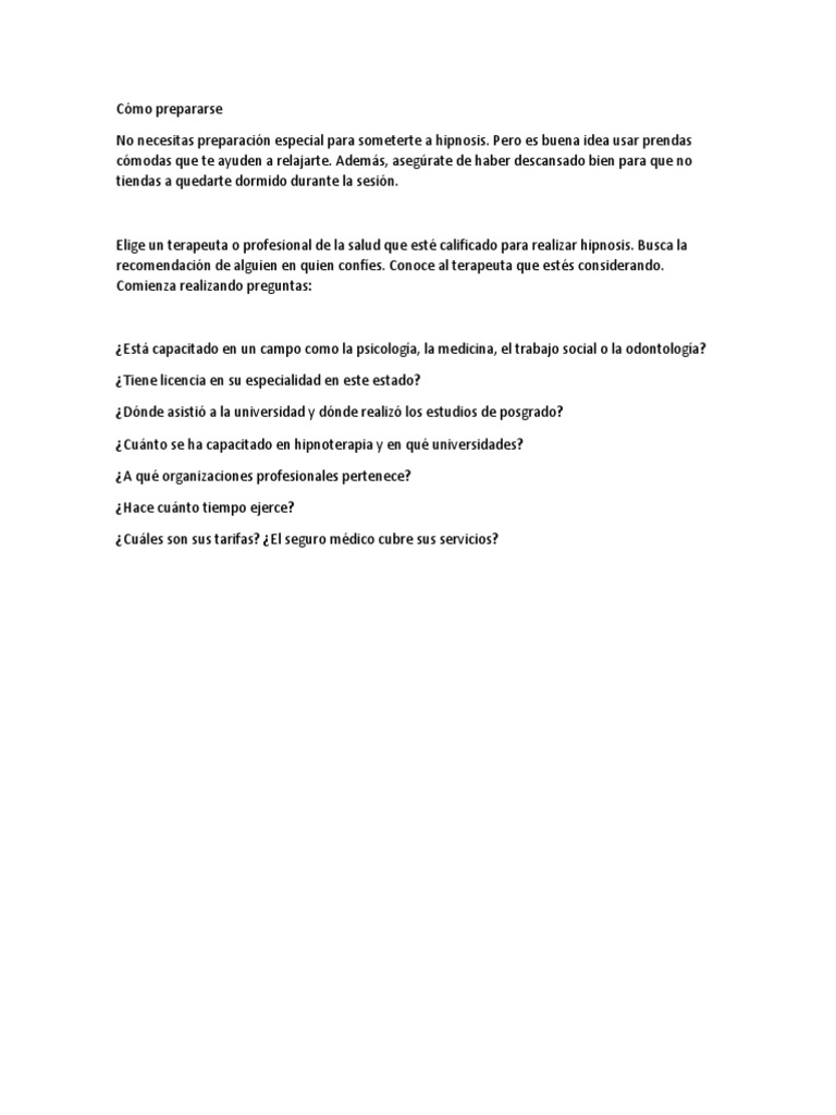 Cómo Prepararse para La Hipnosis | PDF Cómo Prepararse para La Hipnosis | PDF