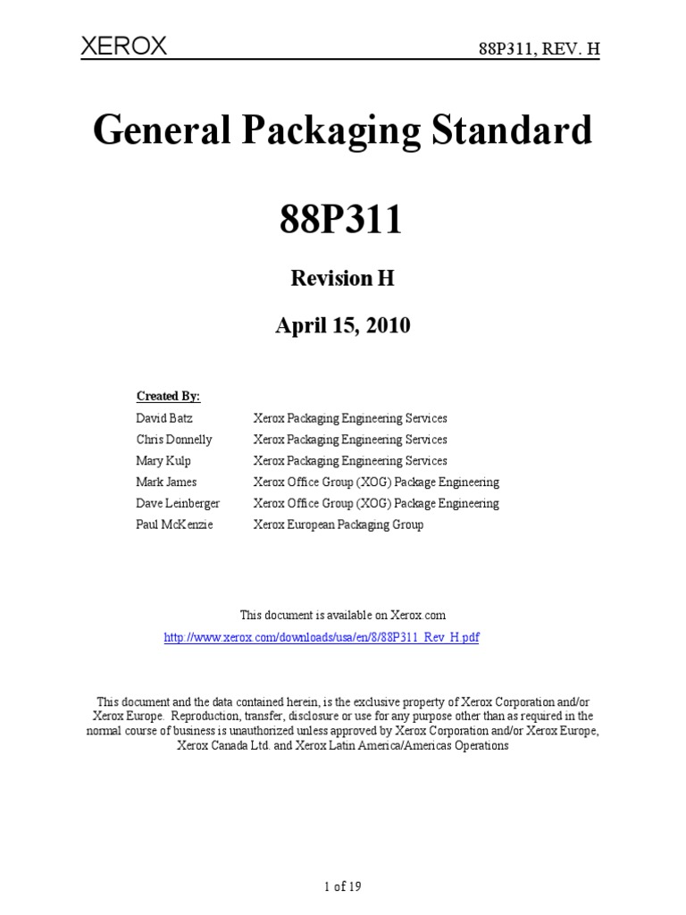 General Packaging Standard 88P311: Xerox | Download Free PDF ...