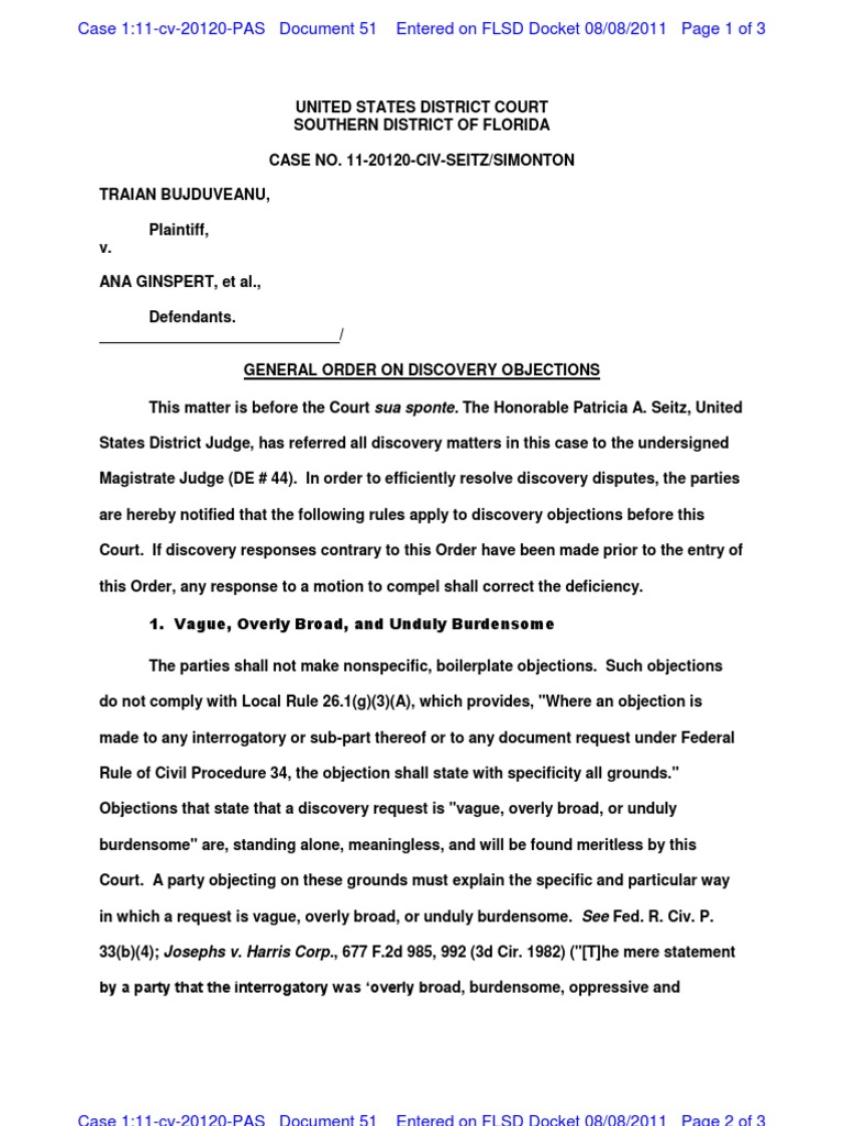 General Order On Discovery Objections | PDF | Discovery (Law) | Public Law