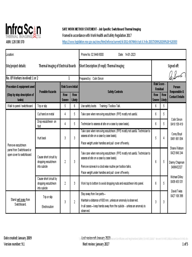 Infrascan Swms | PDF | Occupational Safety And Health | Personal ...