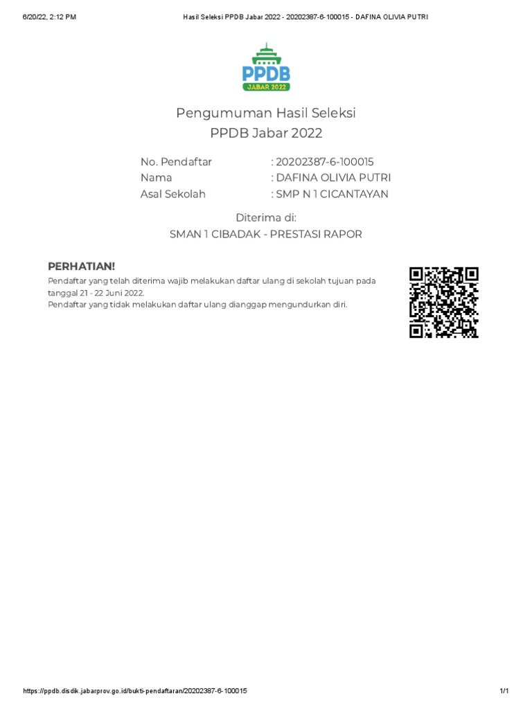 Hasil PPDB Jabar 2022 | PDF