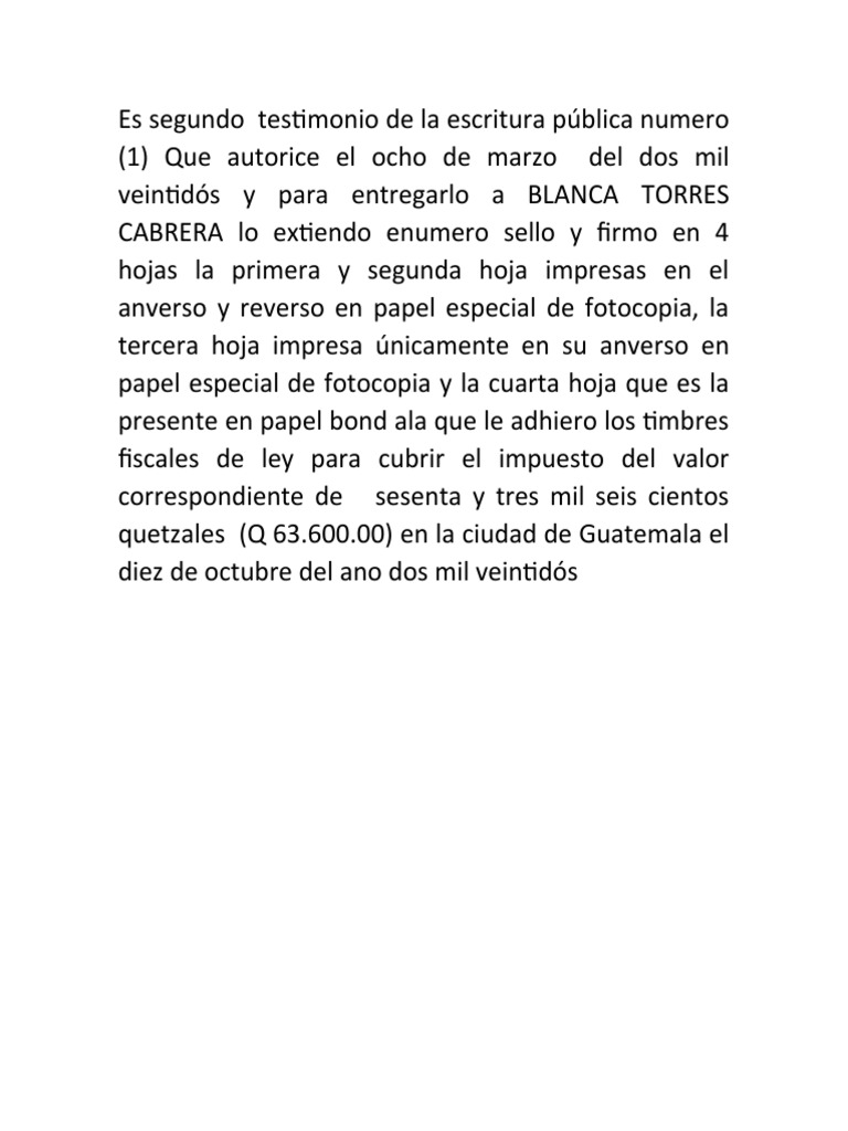 Es Segundo Testimonio de La Escritura Pública Numero | PDF Es Segundo Testimonio de La Escritura Pública Numero | PDF