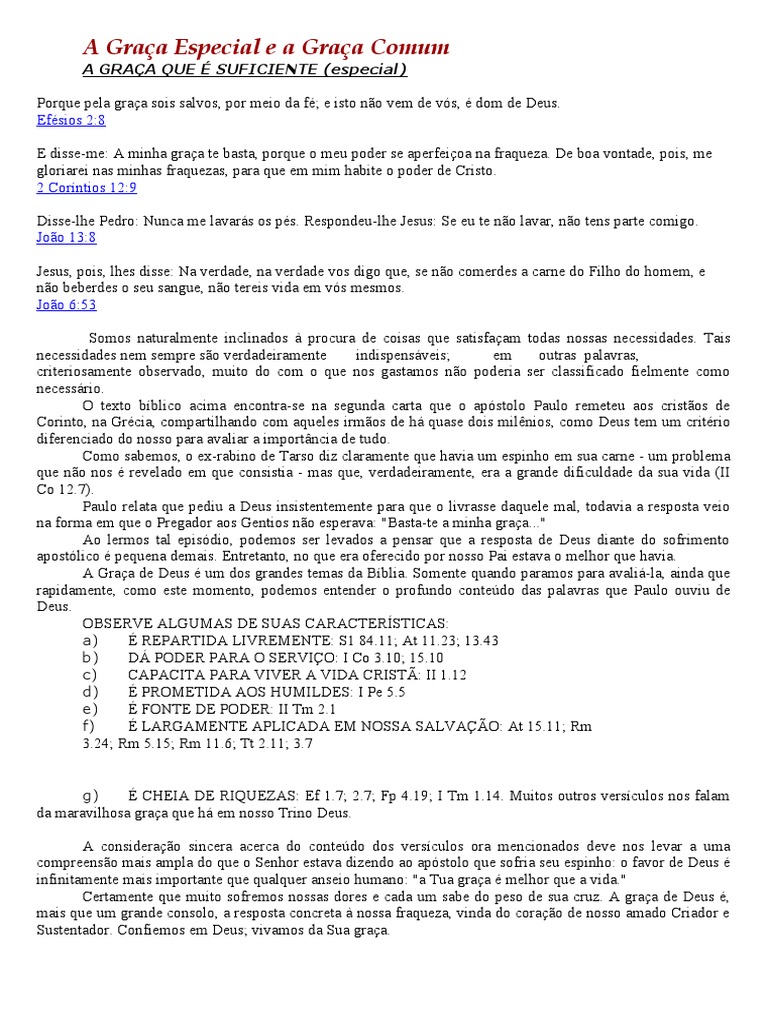 A Graça Especial e A Graça Comum ESTUDO | PDF