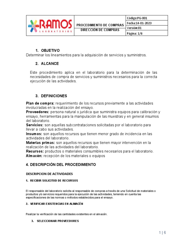 Manual de Procedimiento de Compras | PDF | Laboratorios | Informática