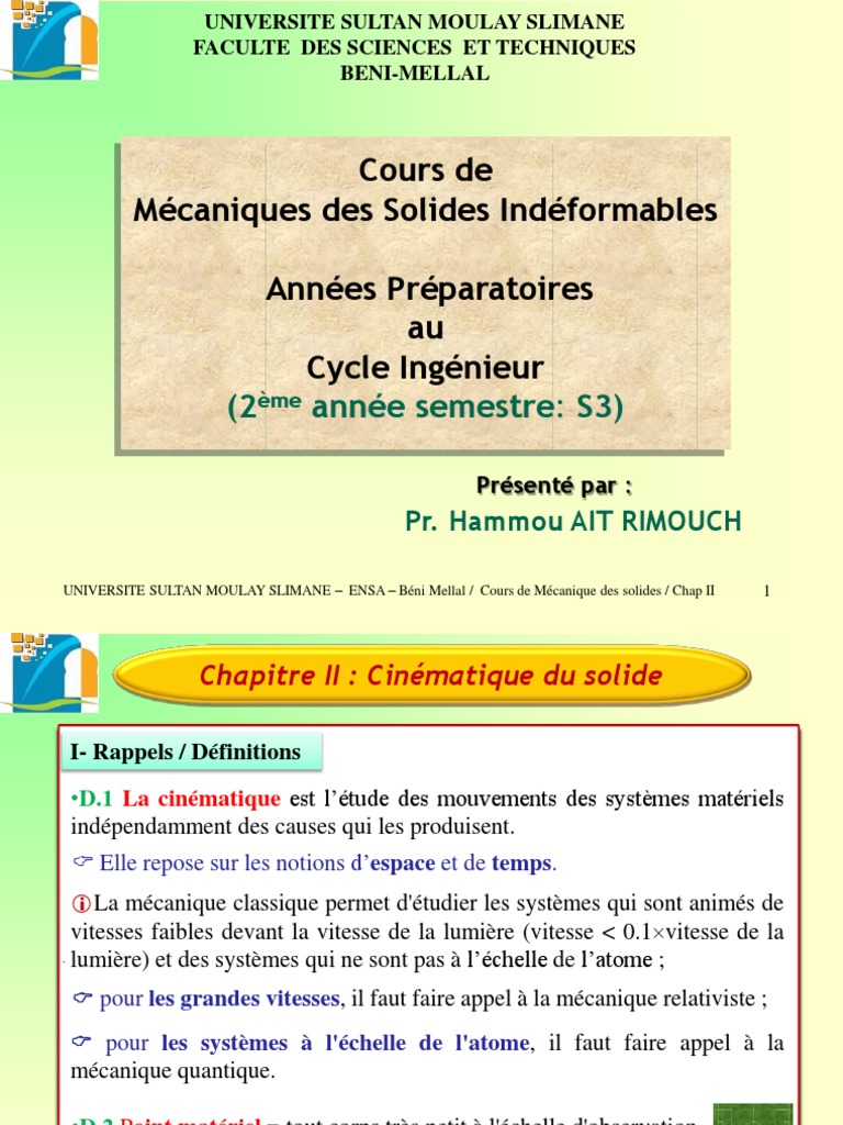 2 Chap II Cinématique Du Solide ENSA-BM 20-21 | PDF