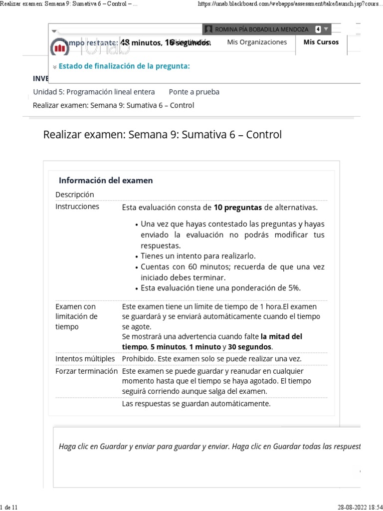 Realizar Examen Semana 9 Sumativa 6 - Control - ... | PDF