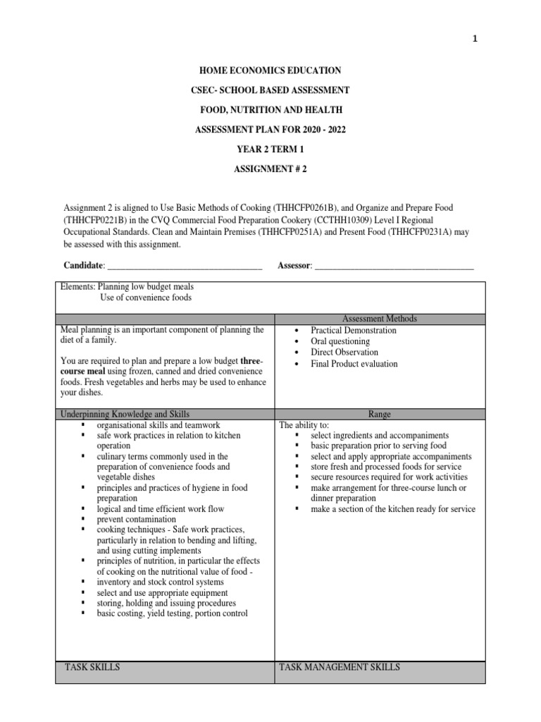 Food, Nutrition and Health SBA # 2 (2020-2022) | PDF | Foods | Cooking