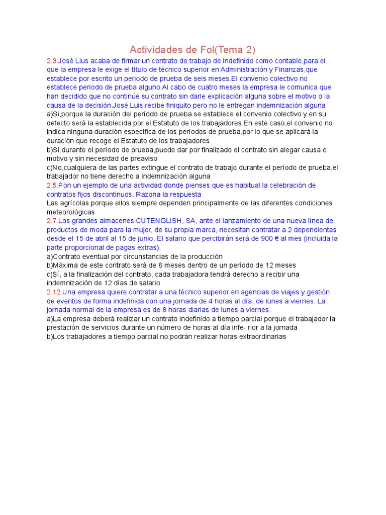 Actividades de Fol (Tema 2) | PDF | Salario | Business