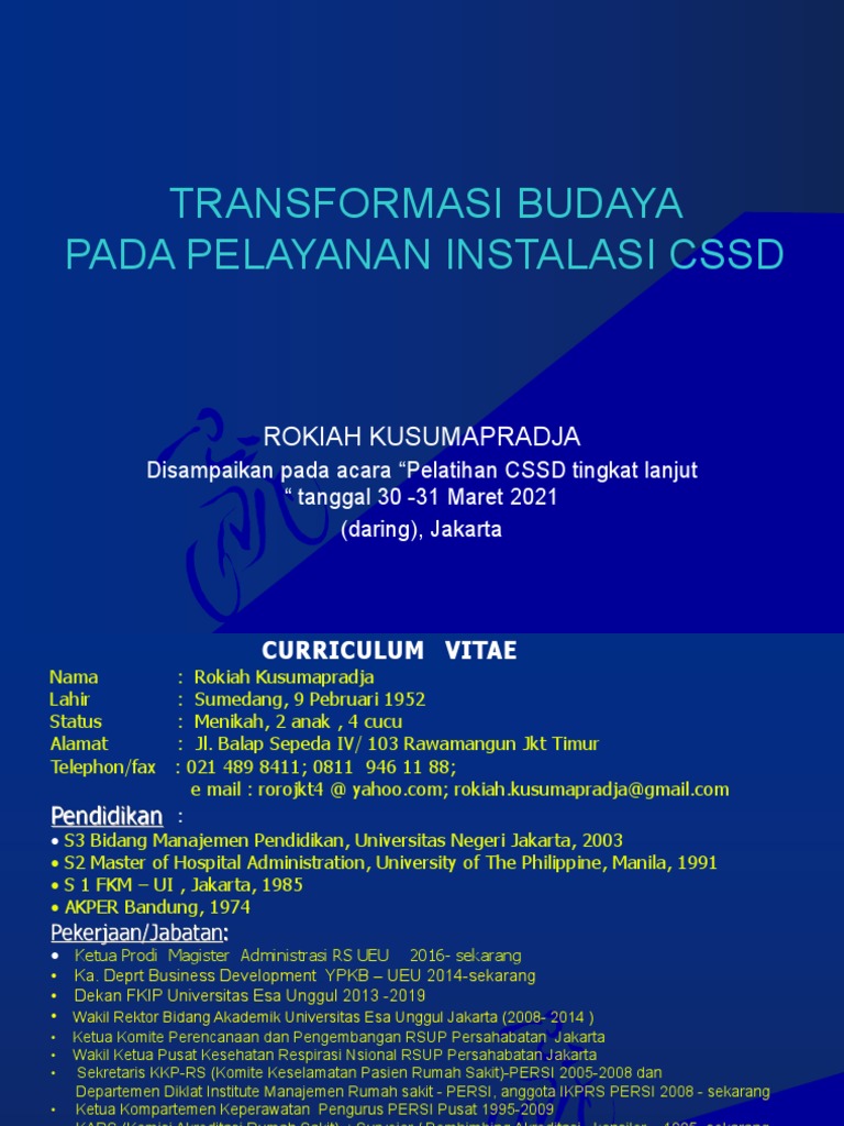 Transformasi Budaya. Pelayanan CSSD 2021 - Ibu Rokiah Kusumapradja | PDF