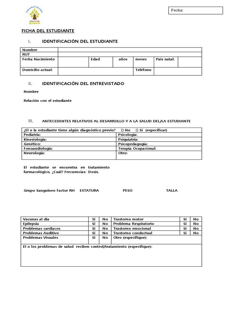 Ficha Del Estudiante | PDF