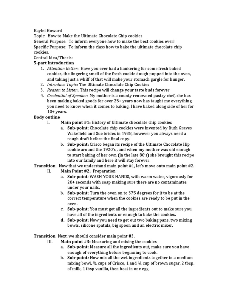 Outline For Demonstration Speech | PDF | Baking | Foods
