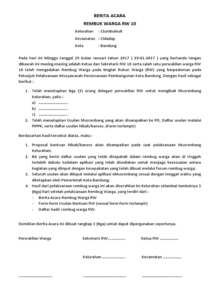 Berita Acara Musrenbang | PDF
