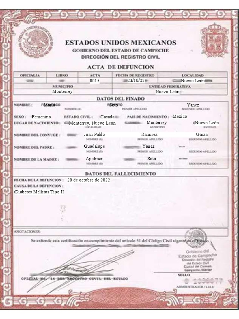 Acta De Defuncion