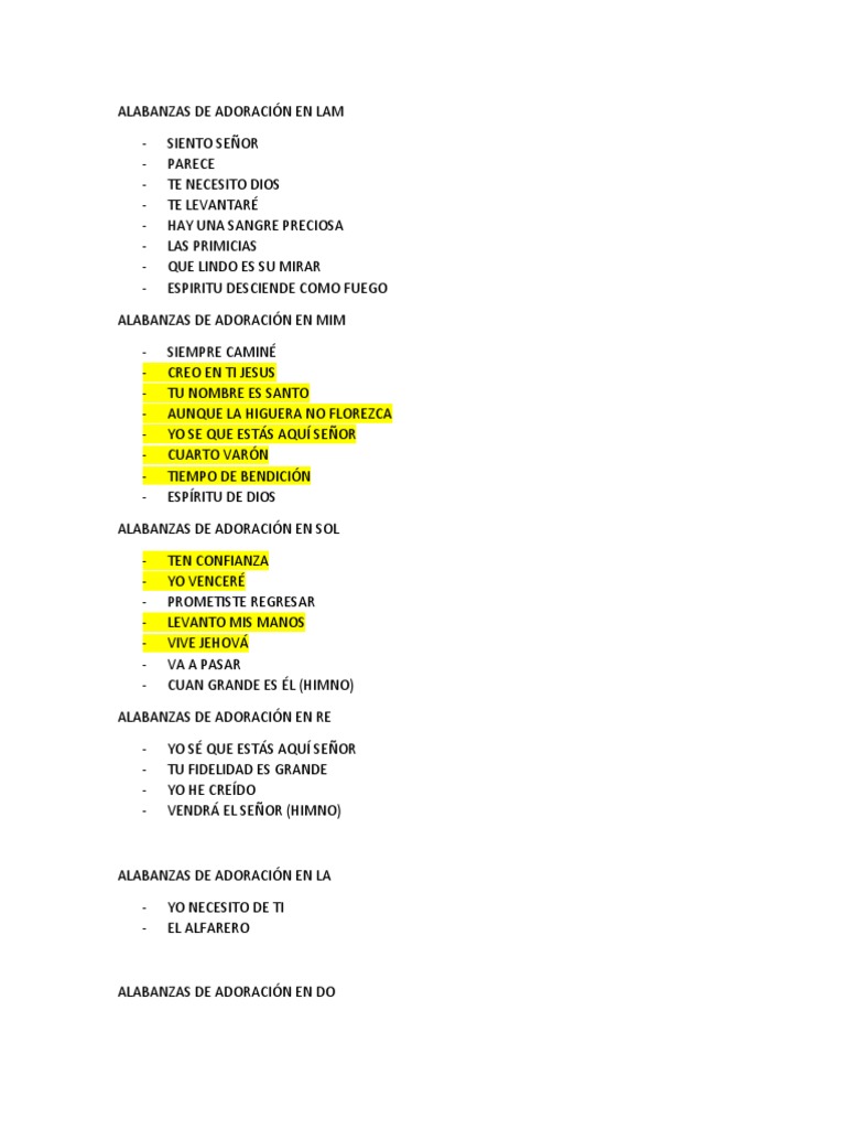 Agrupacion de Alabanzas Segun Nota | PDF