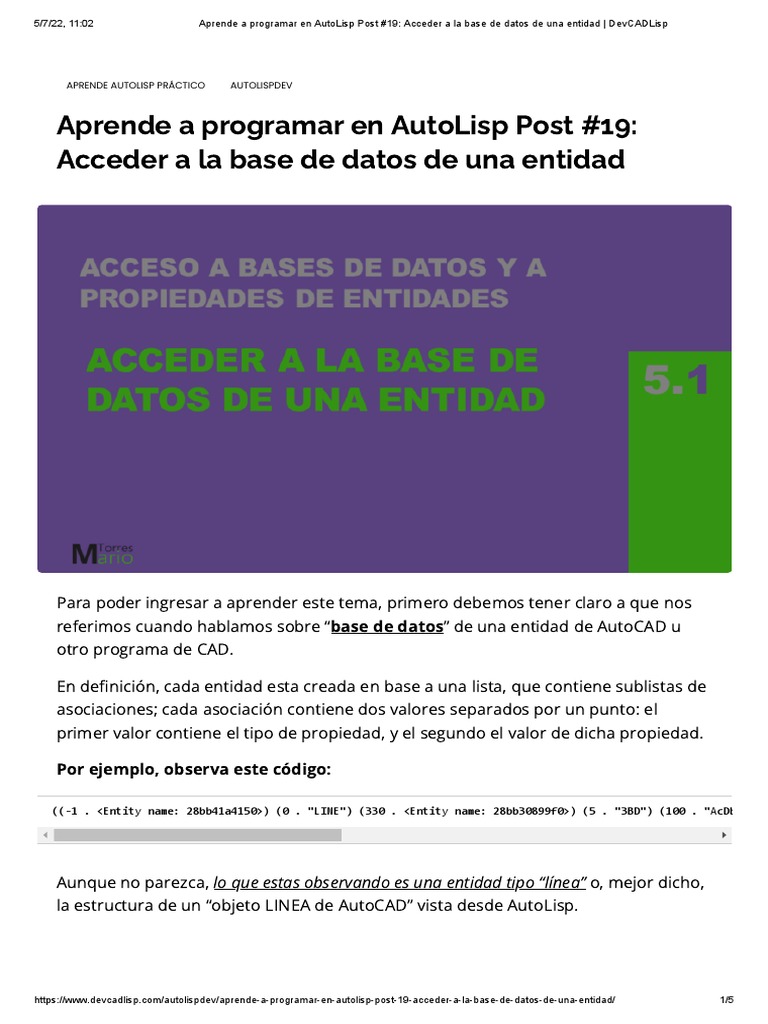 Aprende A Programar en AutoLisp Post #19 - Acceder A La Base de Datos de Una Entidad ...