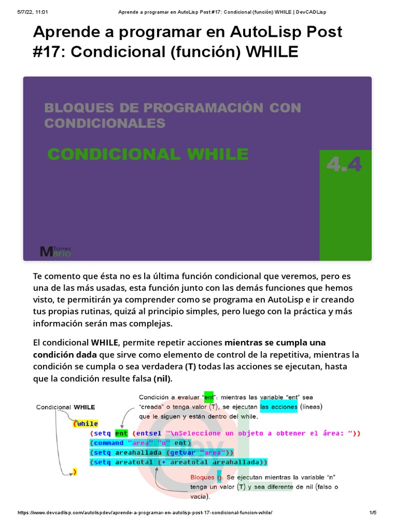 Aprende A Programar en AutoLisp Post #17 - Condicional (Función) WHILE - DevCADLisp | PDF ...