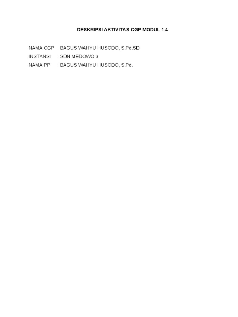 DESKRIPSI AKTIVITAS CGP MODUL 1.4 - Bagus Wahyu Husodo | PDF | Pengembangan Diri | Sains ...