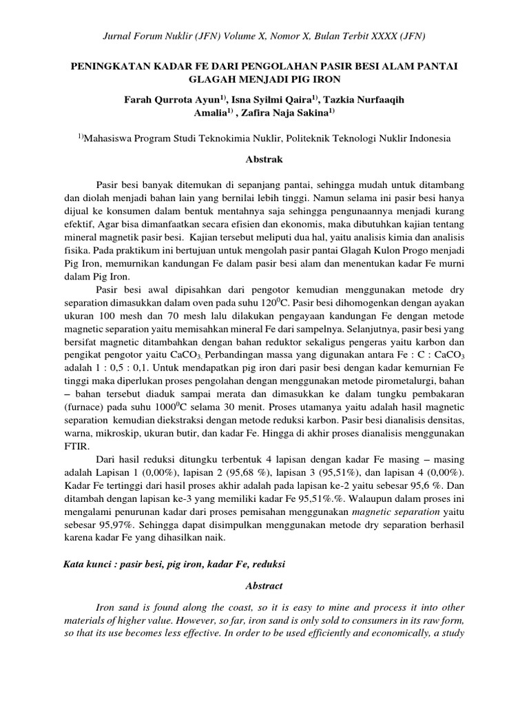 Jurnal Peningkatan Kadar Fe Dari Pengolahan Pasir Besi Alam Pantai ...