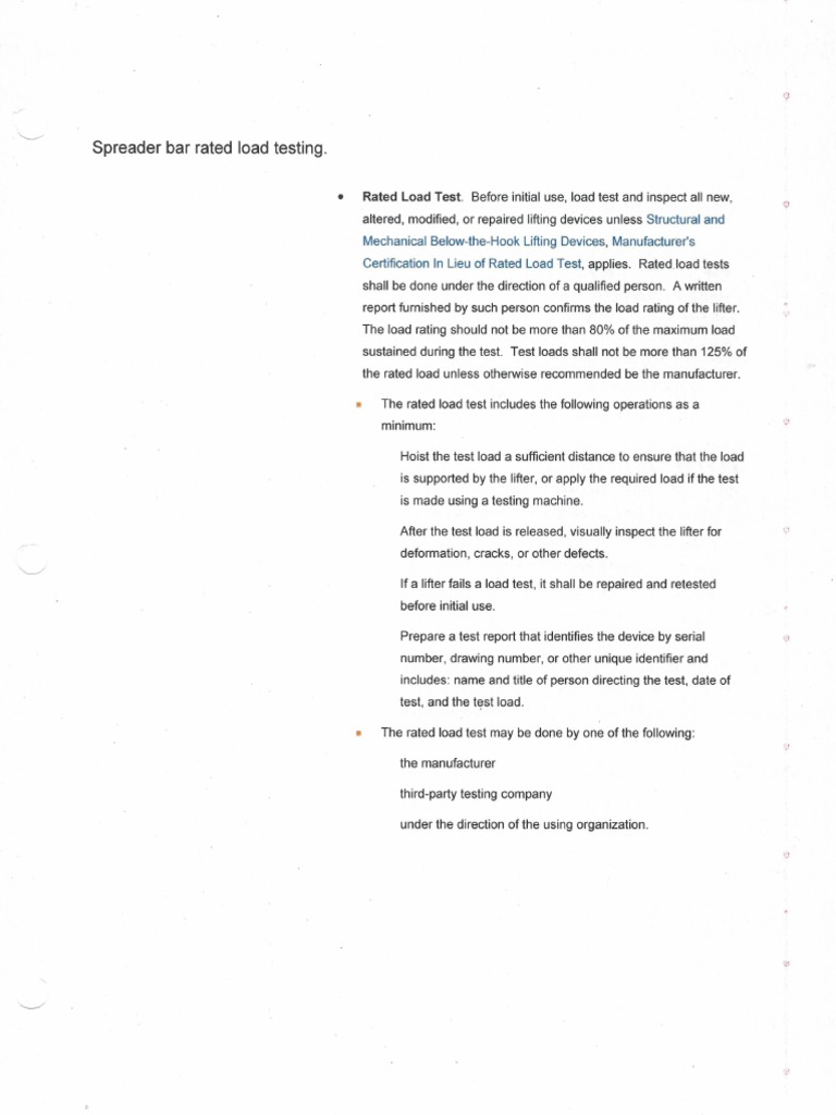 Speader Bar Rated Load Testing | PDF