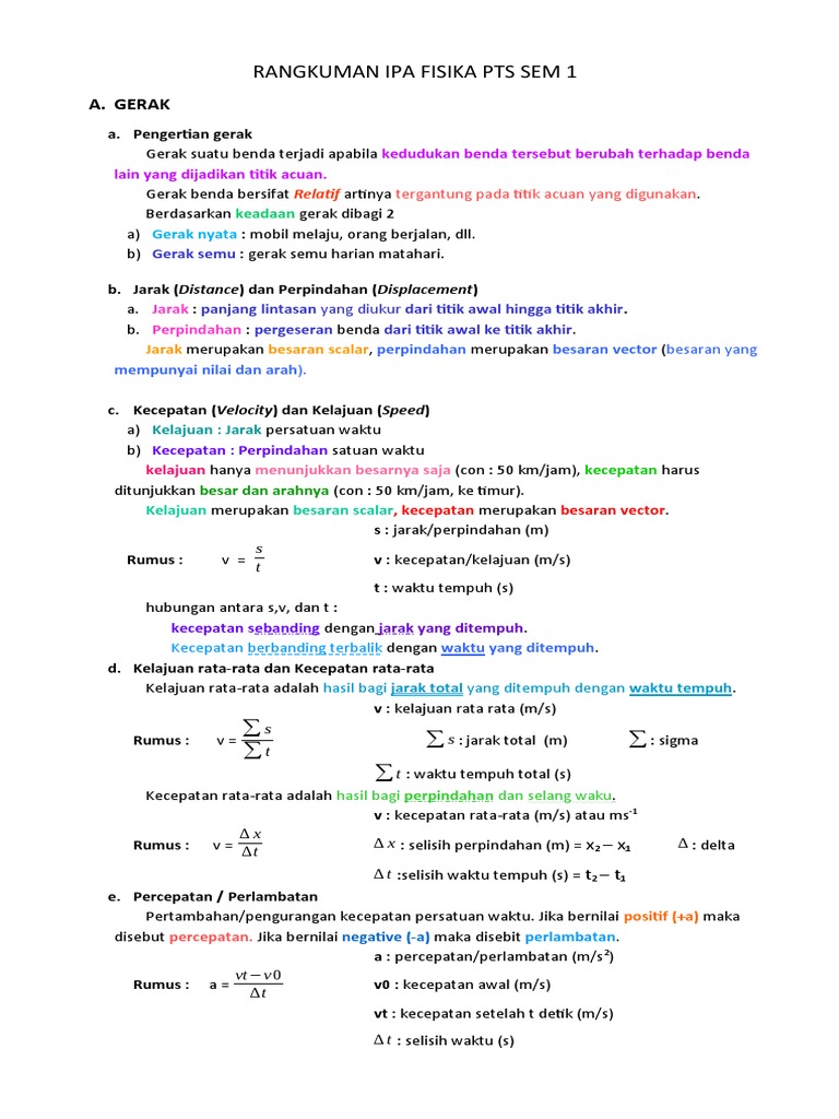 Rangkuman Ipa Fisika PTS Sem 1 | PDF