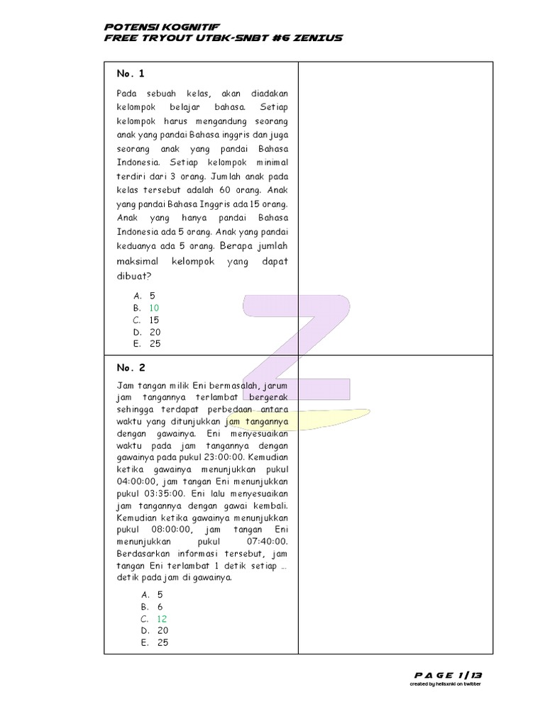 PKG - Tryout Utbk-Snbt #6 Zenius | PDF