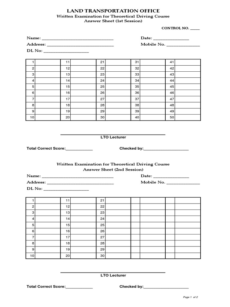 Answer Sheet TDC | PDF
