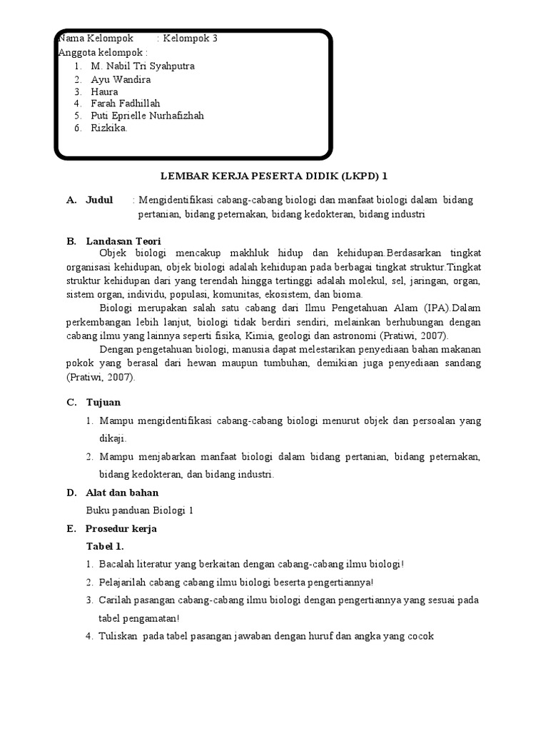 LKPD Biologi | PDF