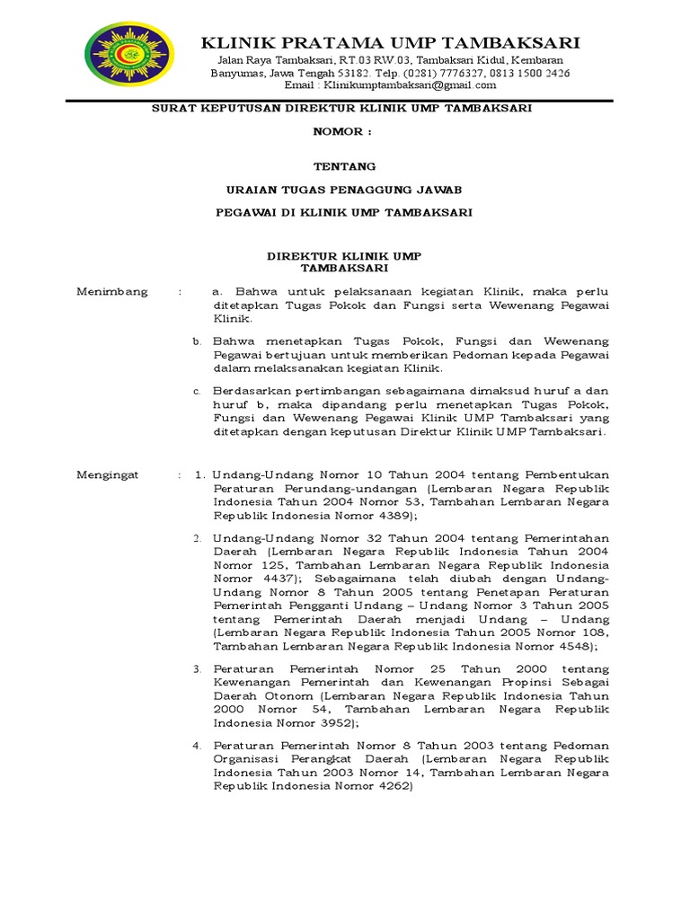 SK Uraian Tugas Pegawai | PDF