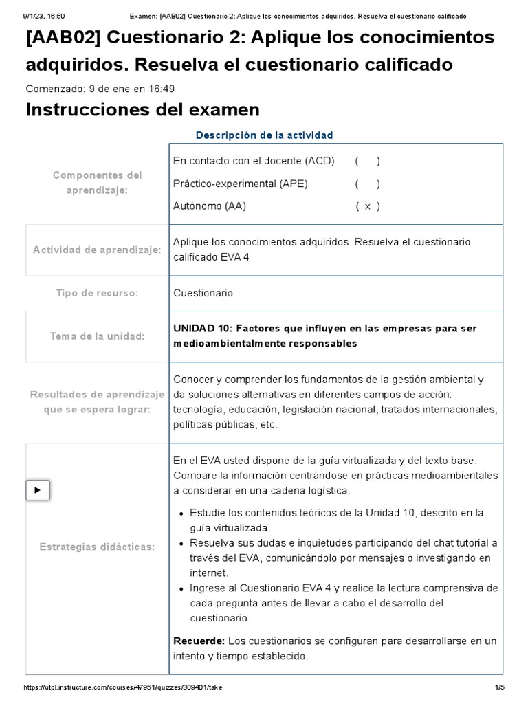 Examen - (AAB02) Cuestionario 2 - Aplique Los Conocimientos Adquiridos. Resuelva El Cuestionario ...