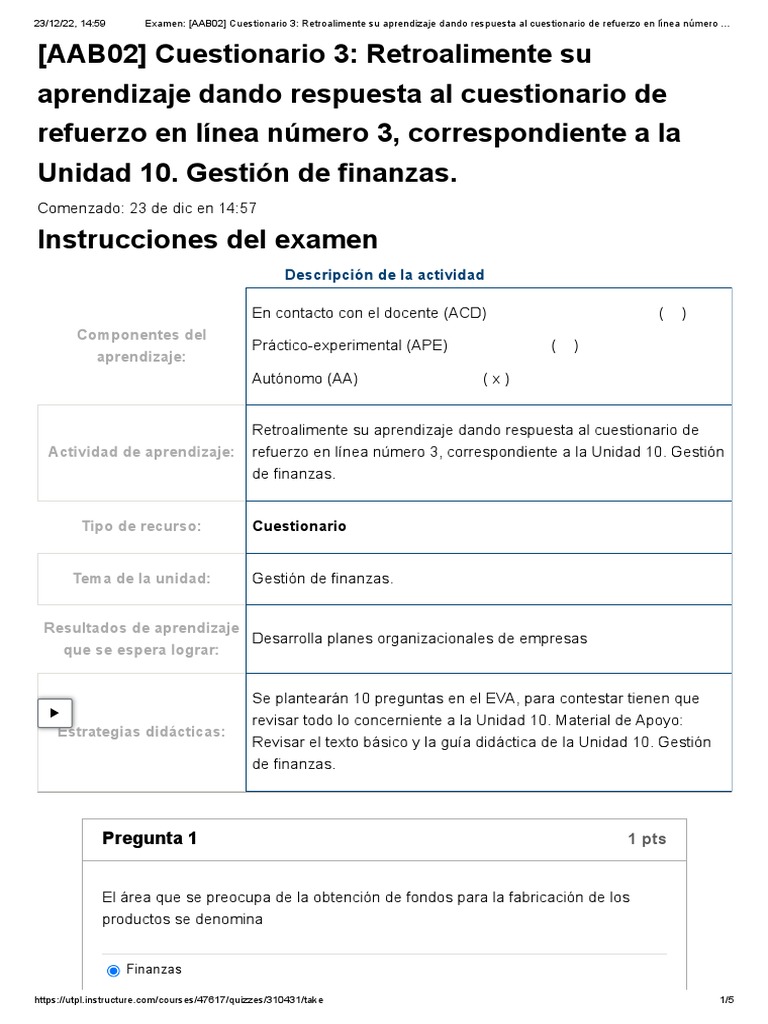 Examen - (AAB02) Cuestionario 3 - Retroalimente Su Aprendizaje Dando Respuesta Al Cuestionario ...