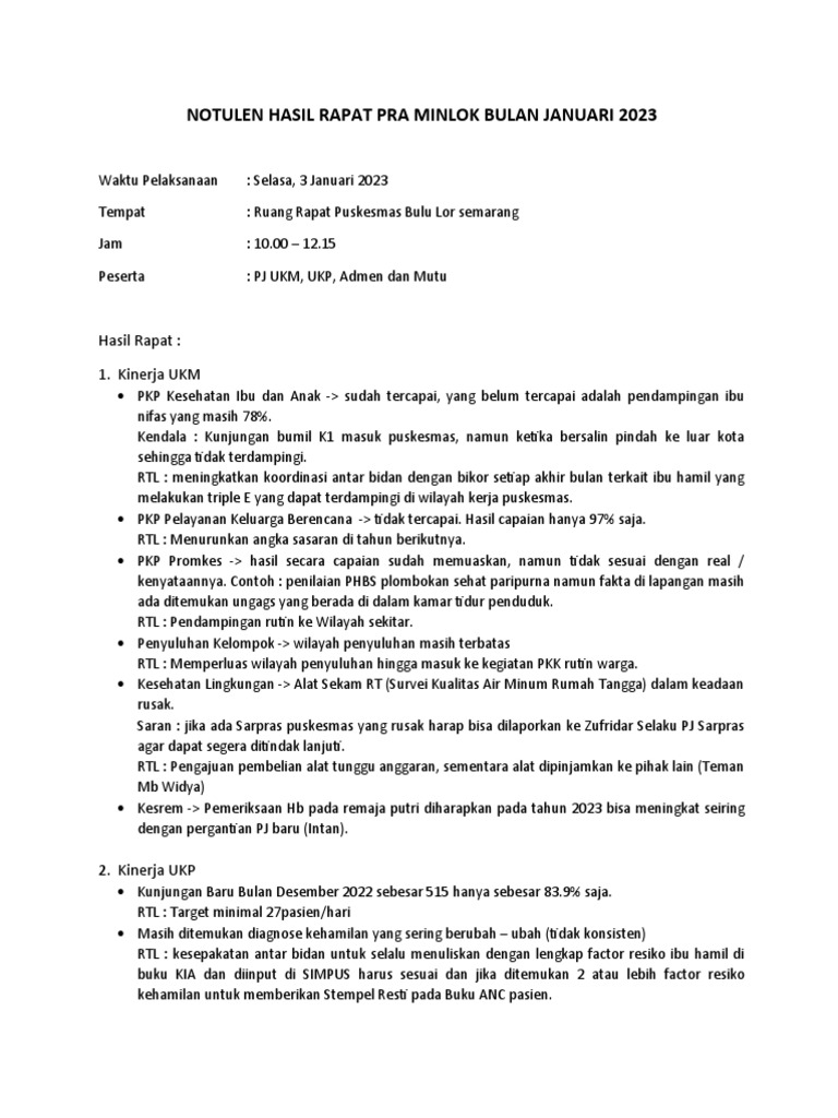 Notulen Minlok Bulan Januari 2023 Annisa | PDF