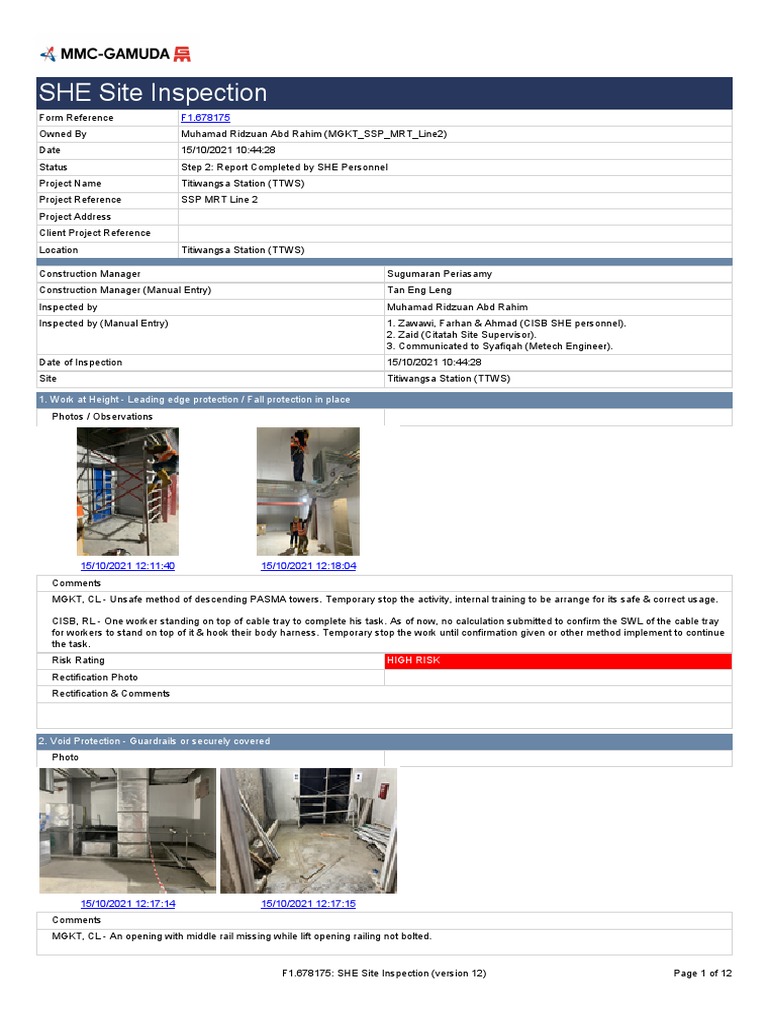 SHE Site Inspection: 1. Work at Height Leading Edge Protection / Fall ...