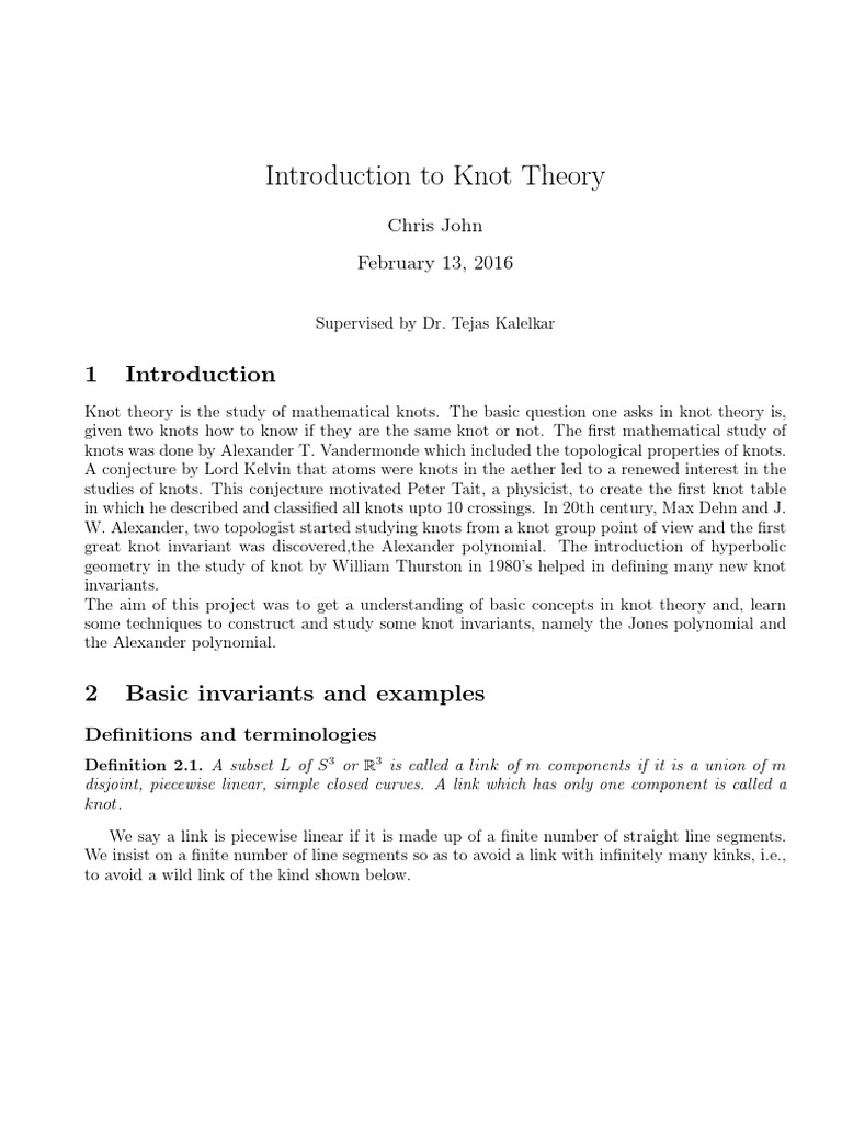 Chris - Knot Theory | PDF | Matrix (Mathematics) | Mathematical Objects