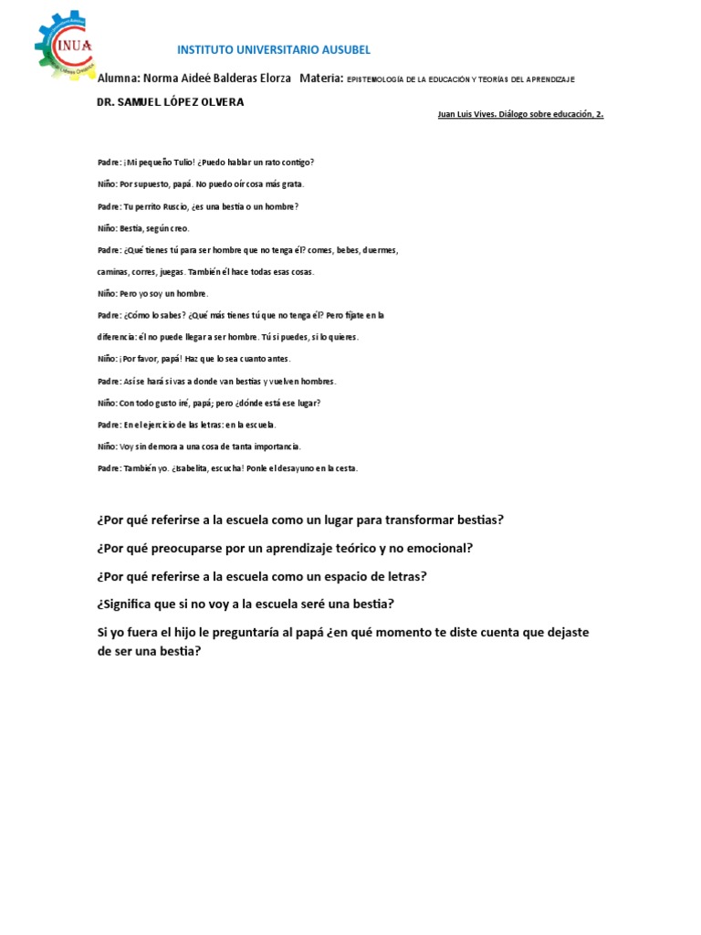 Juan Luis Vives Preguntas de Reflexión Aidee. | PDF